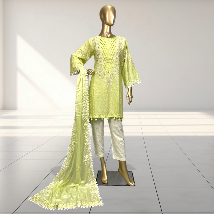 3-Piece Cotton Embroidered Suit with Silk Dupatta MMG-06 – MMG GARMENTS